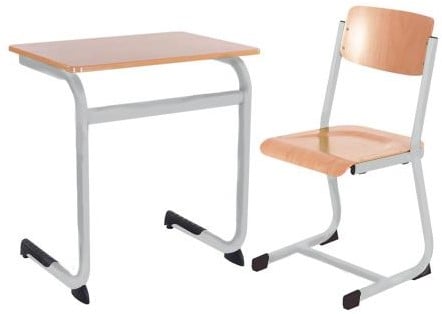 Schoolbank set stoel Mon + tafel Lis maat 3 - RAL 9006 grijs Schooldirect